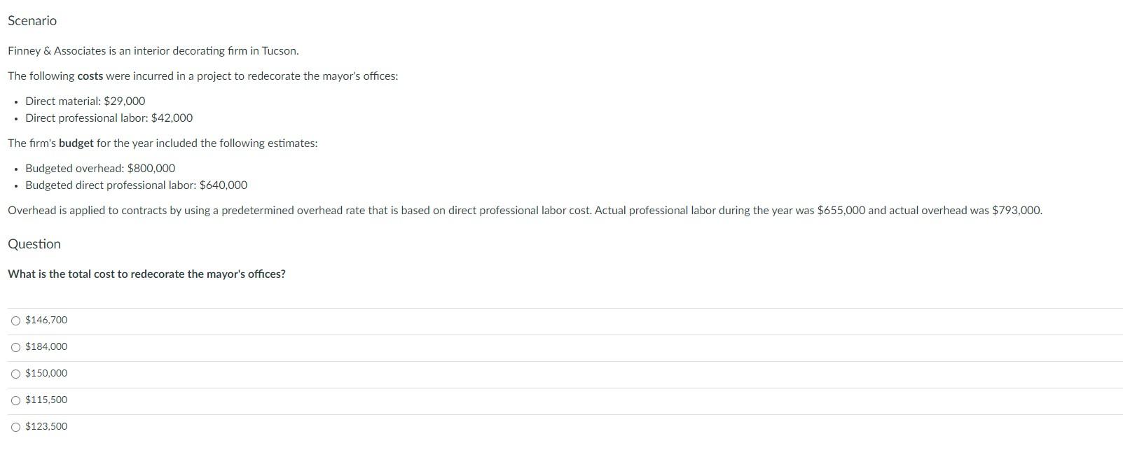 Solved $146,700 $184,000 $150,000 $115,500 $123,500 | Chegg.com