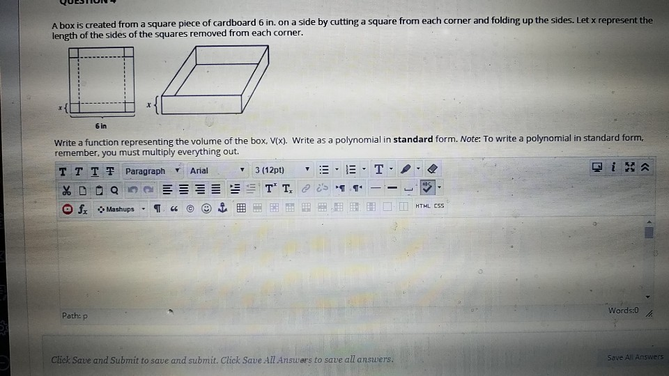 Solved A box is created from a square piece of cardboard 6 | Chegg.com