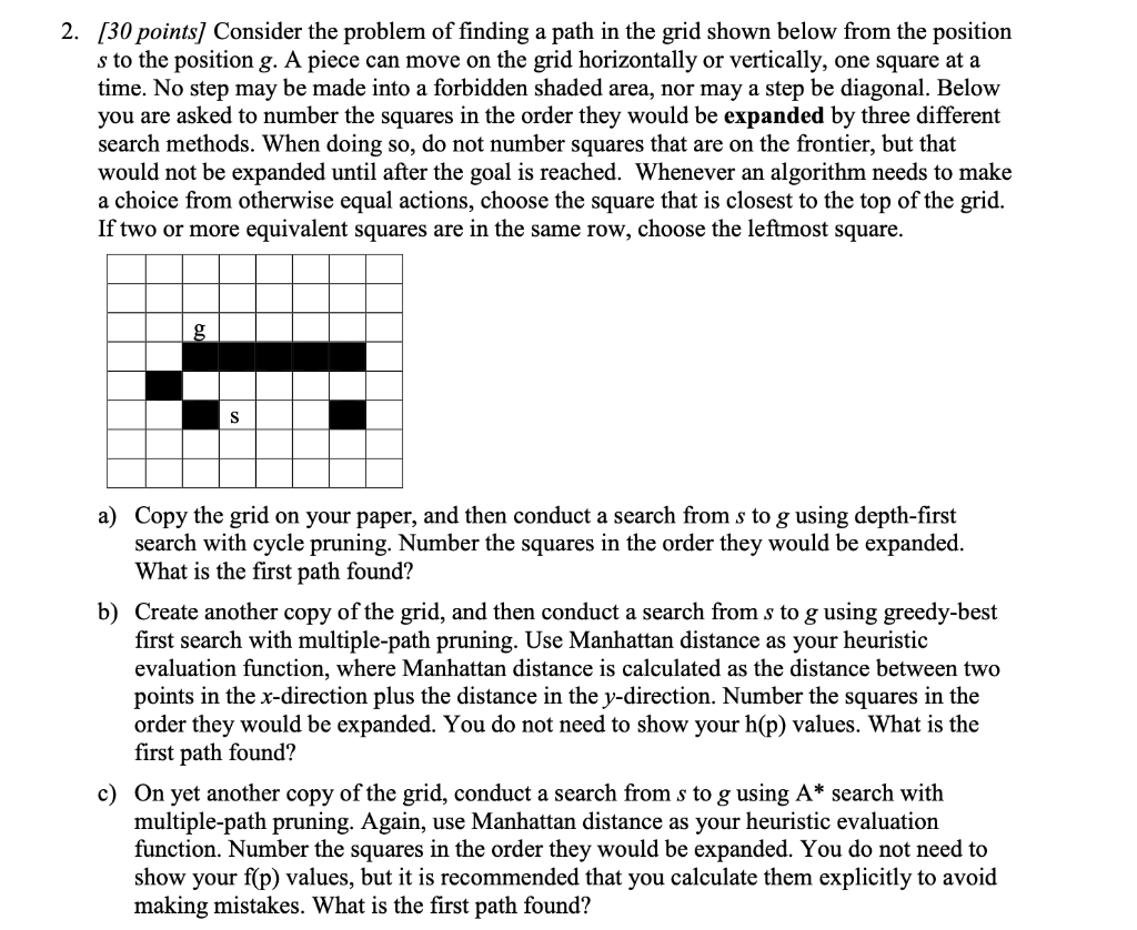 Solved 2. [30 points) Consider the problem of finding a path | Chegg.com