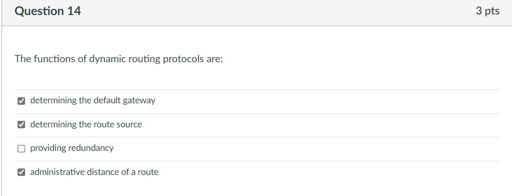 Solved Question 14 3 pts The functions of dynamic routing | Chegg.com