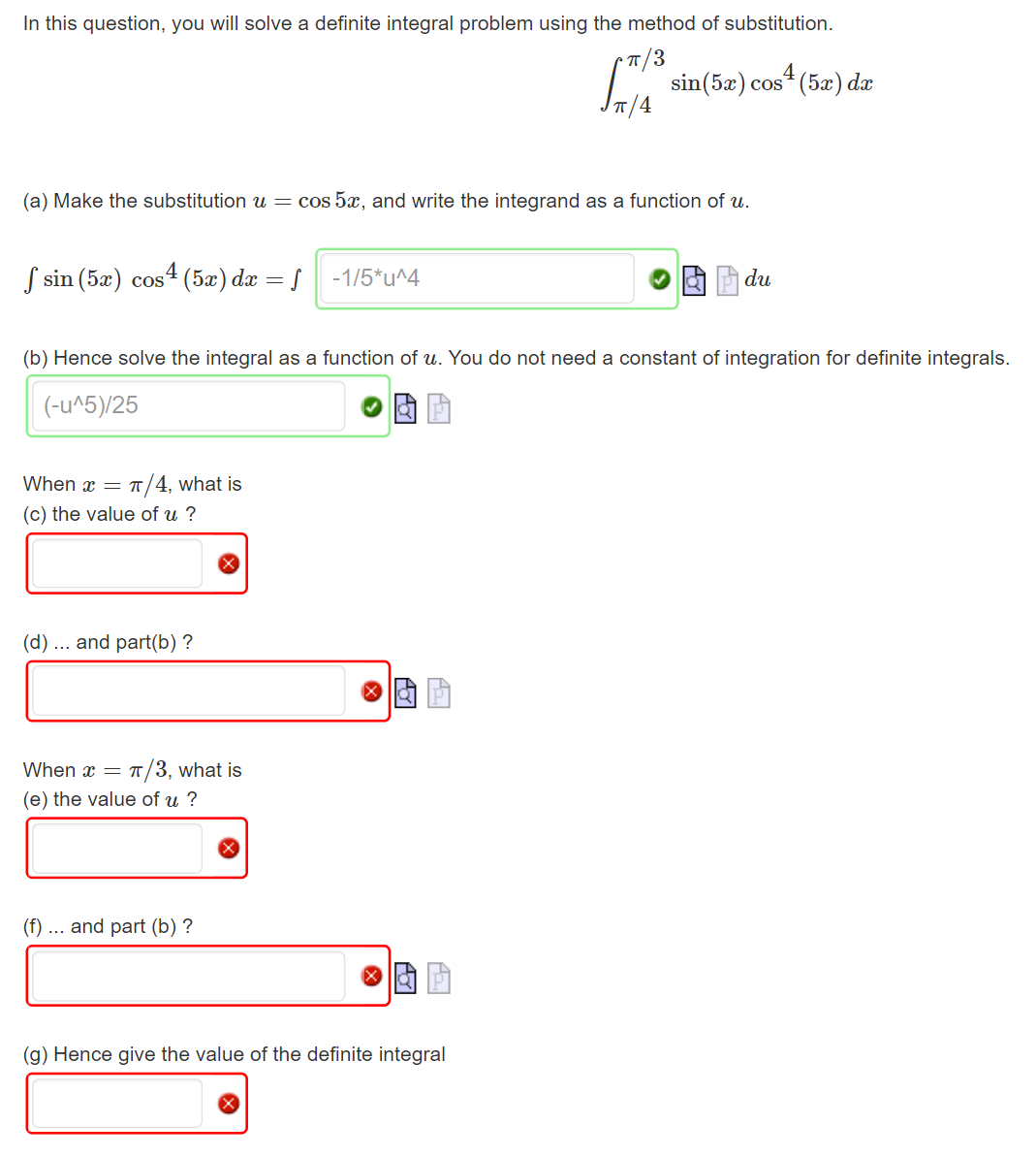Solved In this question, you will solve a definite integral | Chegg.com