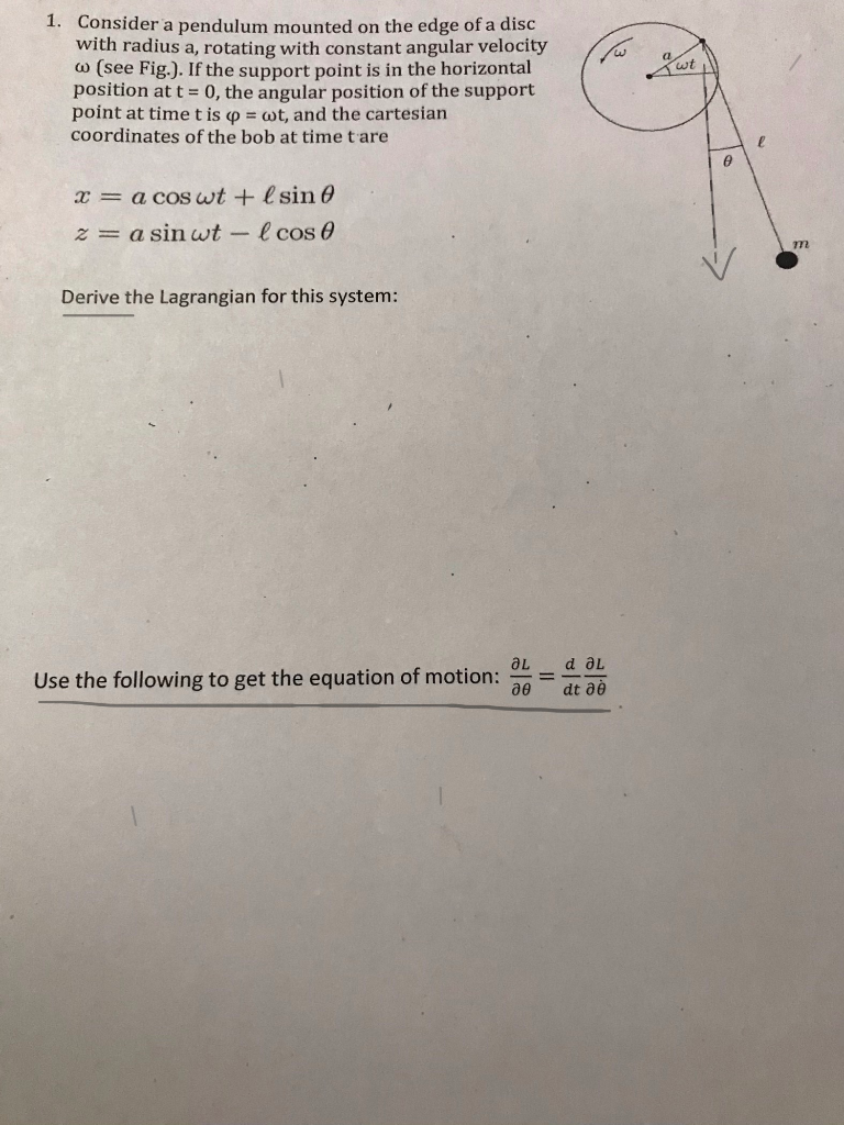 Solved 1. Consider a pendulum mounted on the edge of a disc | Chegg.com