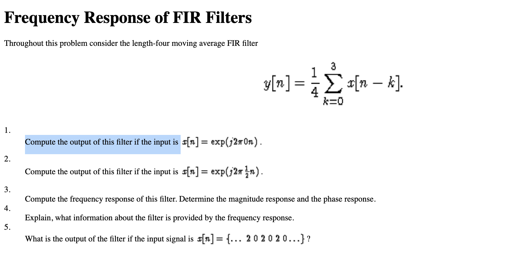 Solved Frequency Response of FIR Filters Throughout this | Chegg.com