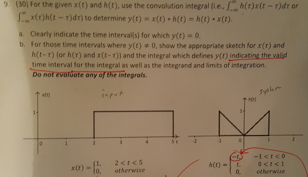 Solved (30) For the given x(t) and h(t), use the convolution | Chegg.com