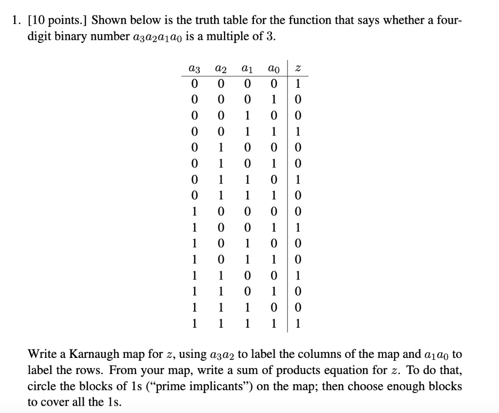 Solved 1. [10 points.] Shown below is the truth table for | Chegg.com