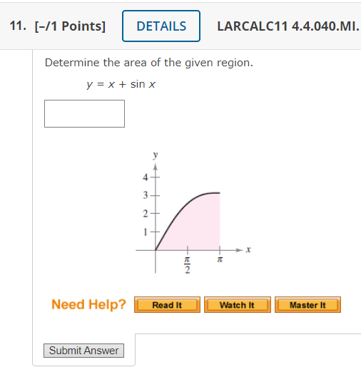 Solved Determine the area of the given region. y=x+sinx | Chegg.com