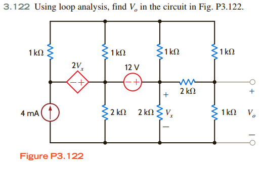 Solved 3.122 Using loop analysis, find V, in the circuit in | Chegg.com