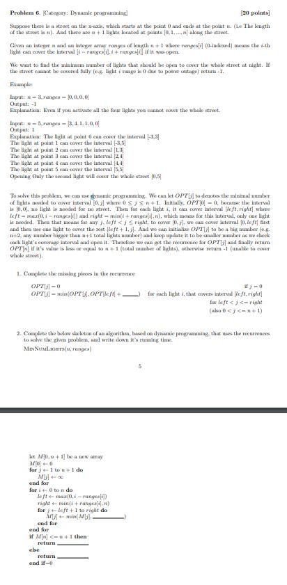 Solved Problem 6. Category: Dynamic programming (20 points] | Chegg.com