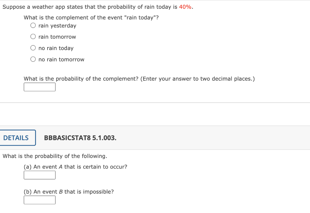 Solved Suppose a weather app states that the probability of | Chegg.com