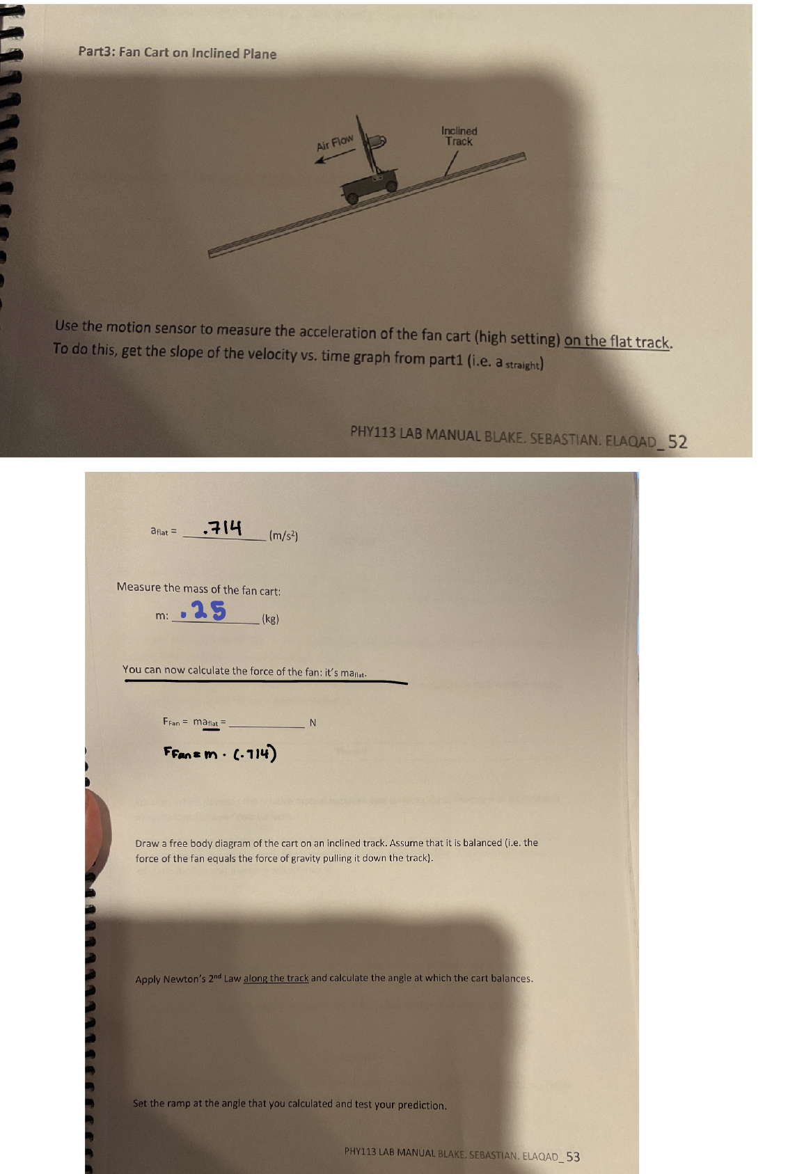 Solved Part3: Fan Cart on Inclined Plane Use the motion | Chegg.com