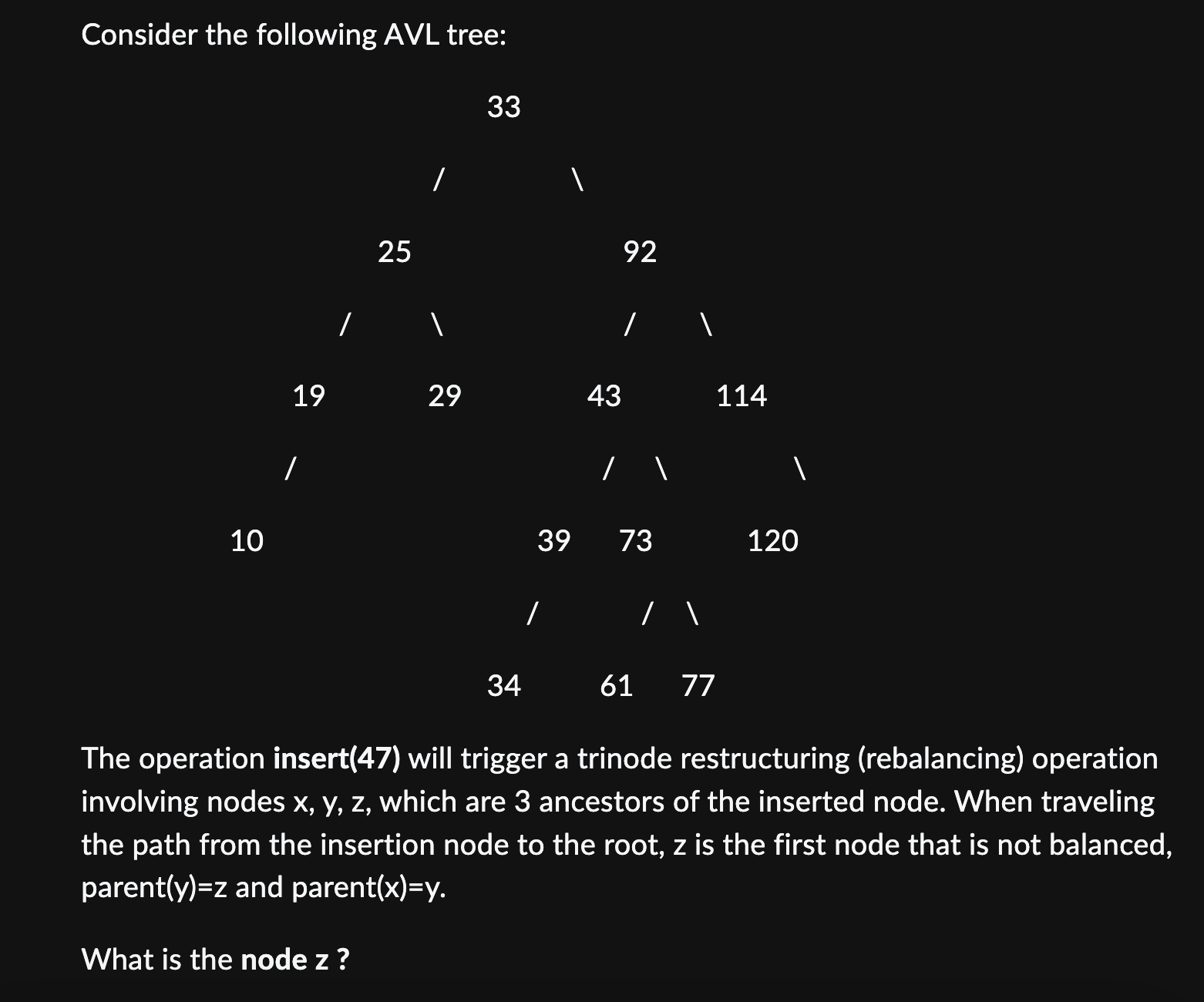 Solved Consider the following AVL tree: The operation | Chegg.com
