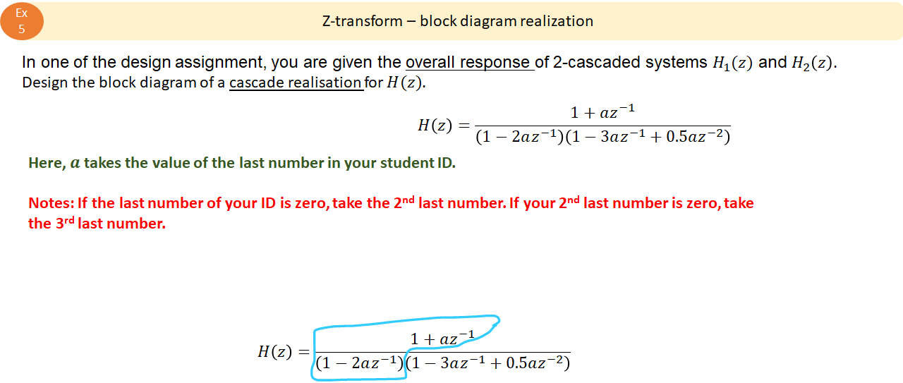 Solved Ex 5 Z-transform - block diagram realization In one | Chegg.com