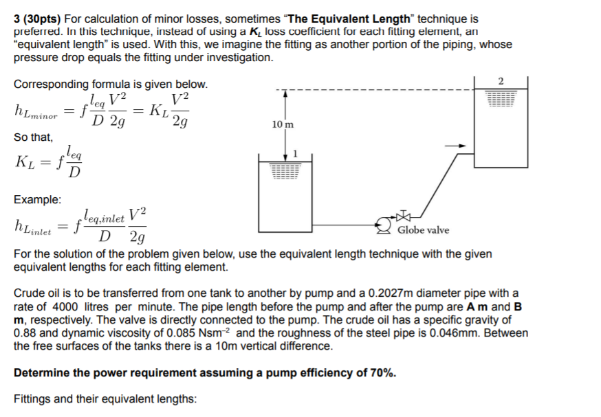Solved 3 (30pts) For calculation of minor losses, sometimes | Chegg.com