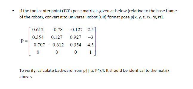 Solved If the tool center point (TCP) pose matrix is given | Chegg.com