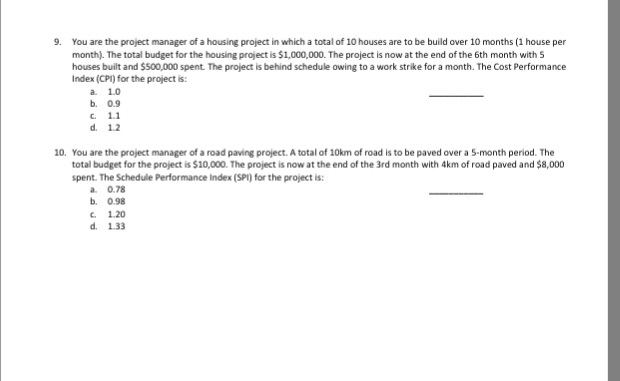 Solved You are the project manager of a housing project in | Chegg.com