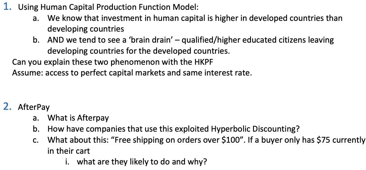 Solved 1. Using Human Capital Production Function Model: a. | Chegg.com
