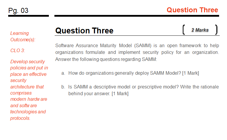 Solved Software Assurance Maturity Model (SAMM) is an open | Chegg.com