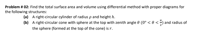 Solved Problem # 02: Find the total surface area and volume | Chegg.com