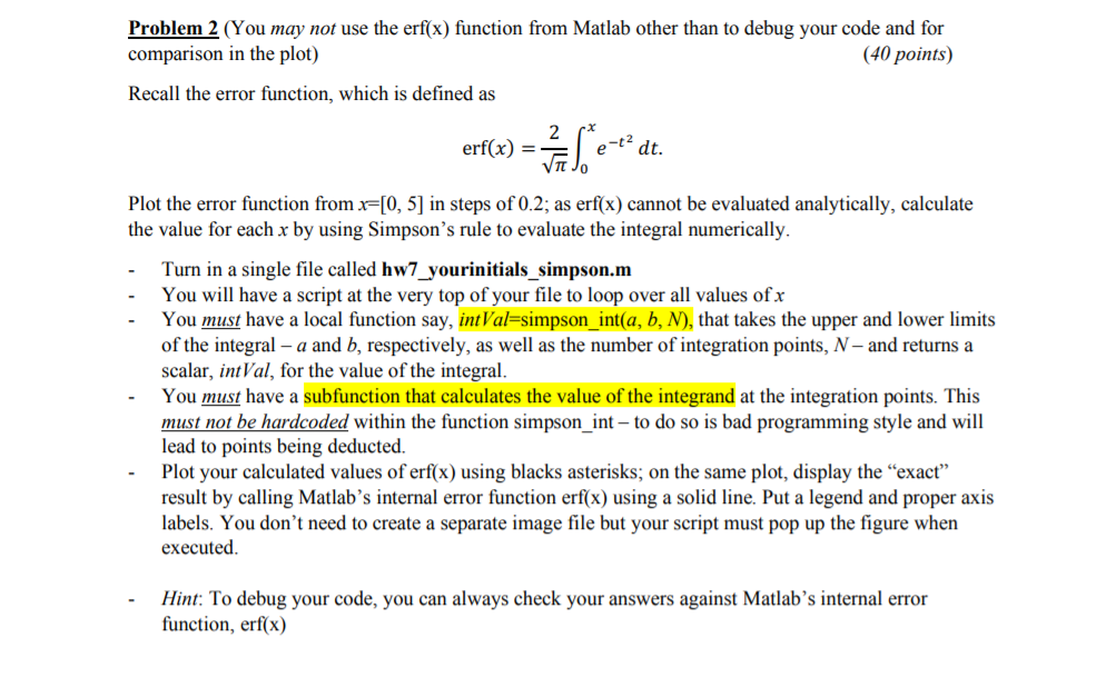 Solved Problem 2 You May Not Use The Erfx Function From 2030