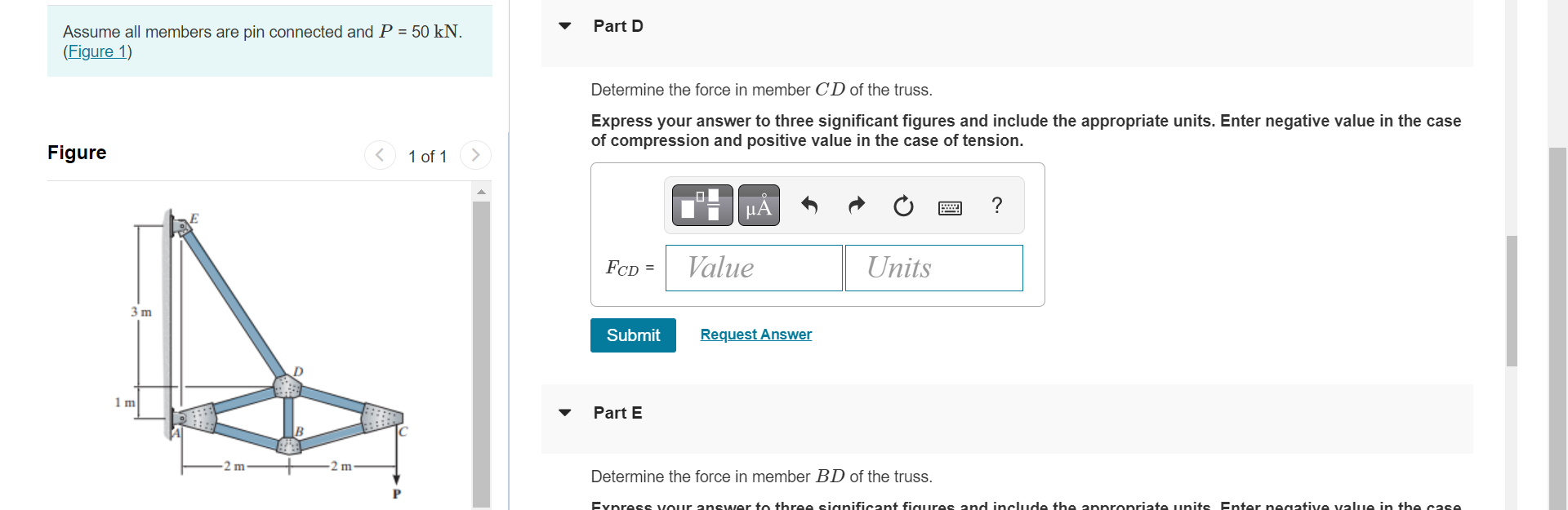 Solved Assume all members are pin connected and P=50kN. | Chegg.com
