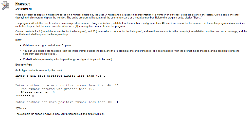 Solved Histogram Assignment Write A Program To Display A