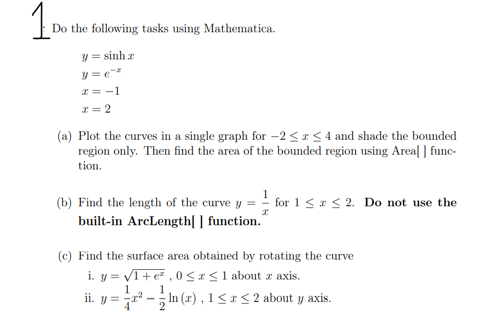 Solved Do the following tasks using Mathematica. y = sinh 2 | Chegg.com