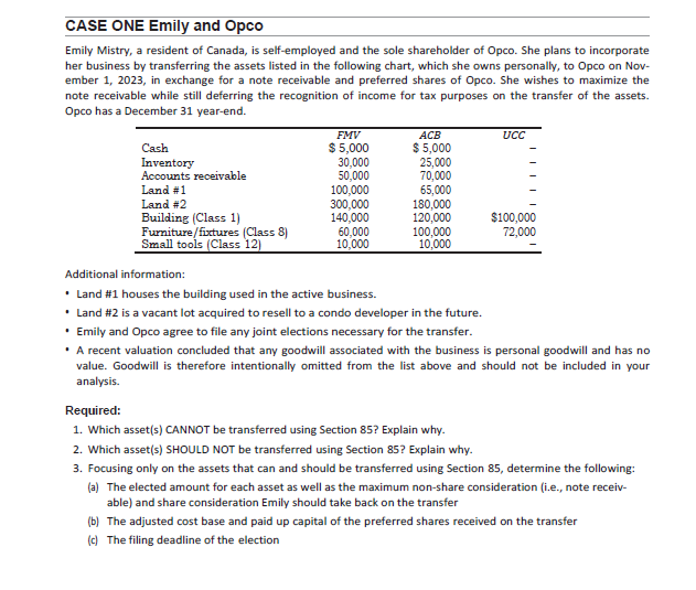 Solved by an EXPERT Emily Mistry, a resident of Canada, is self ...