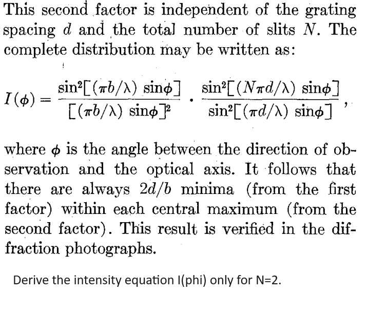 Solved Derive the intensity equation I(phi) ﻿only for N=2. | Chegg.com