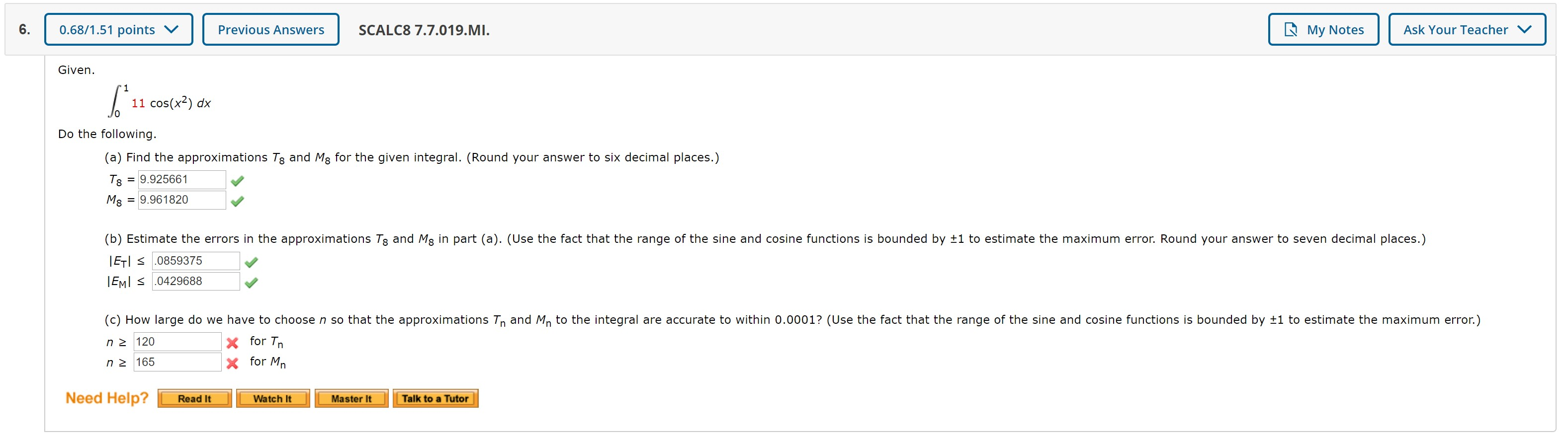 Solved 6. 0.68/1.51 points v Previous Answers SCALC8 | Chegg.com