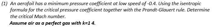 Solved (1) An aerofoil has a minimum pressure coefficient at | Chegg.com