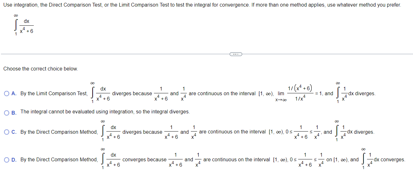 Solved Use integration, the Direct Comparison Test, or the | Chegg.com