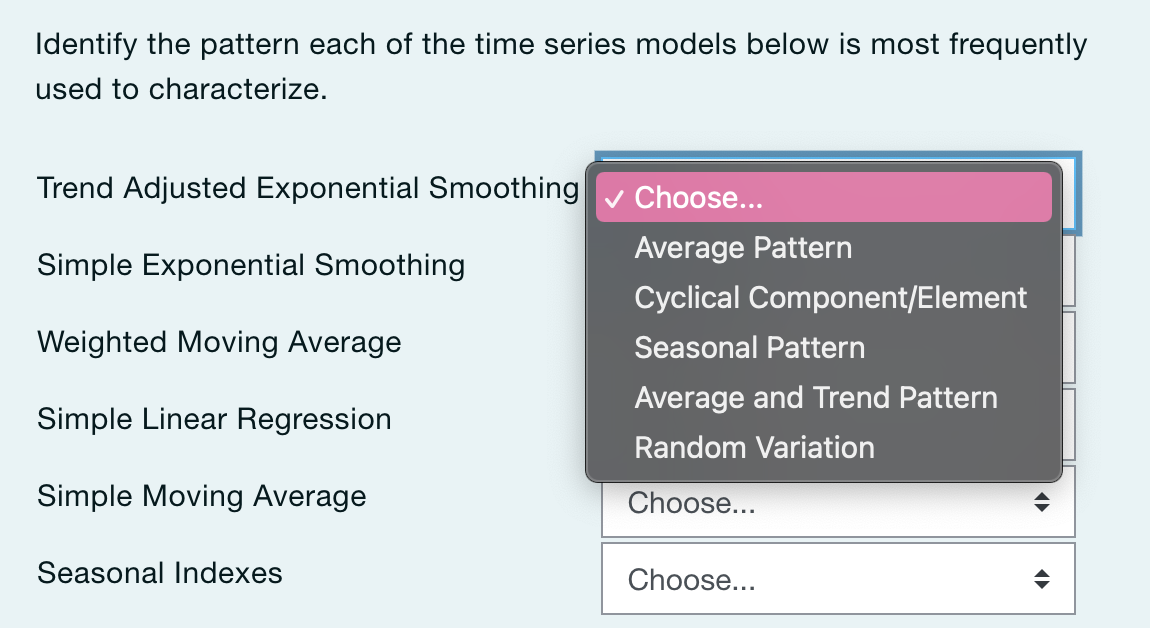 Solved Identify the pattern each of the time series models | Chegg.com