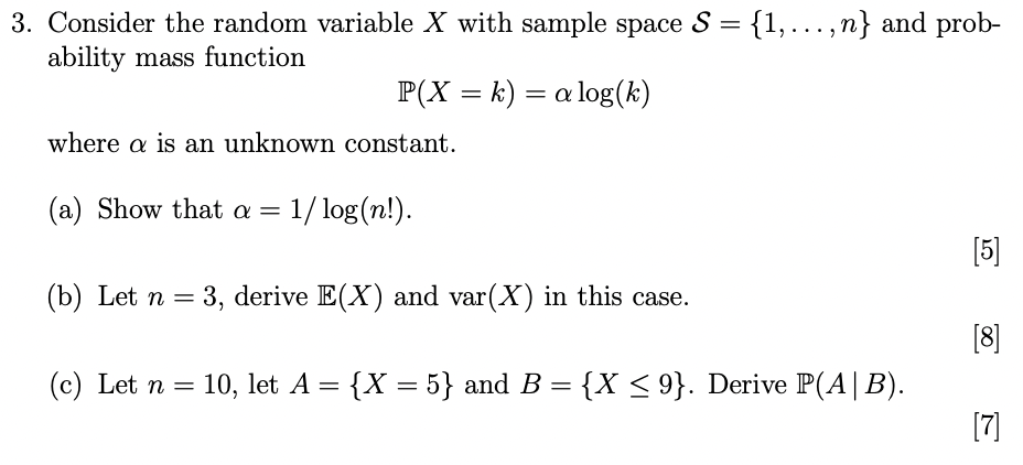 Solved 3. Consider the random variable X with sample space | Chegg.com