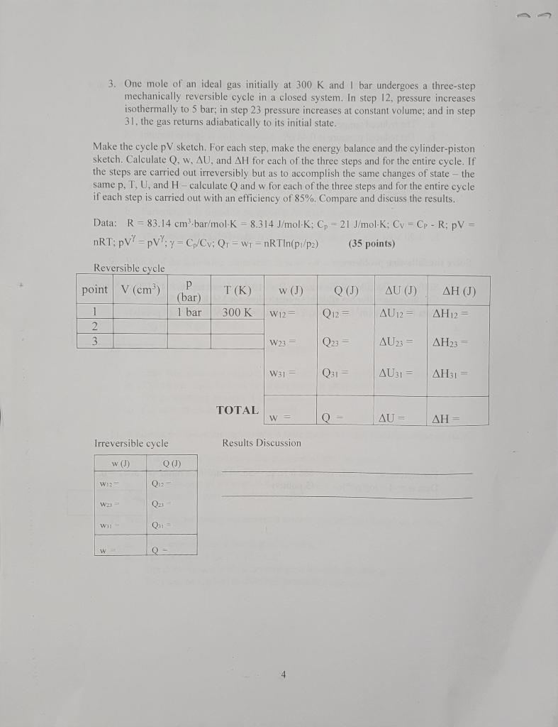 Solved 3. One mole of an ideal gas initially at 300 K and I | Chegg.com