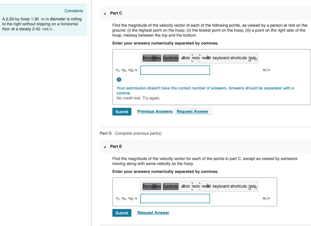Solved Constants Part C A 2.30-kg hoop 1.30 m in diameter is | Chegg.com