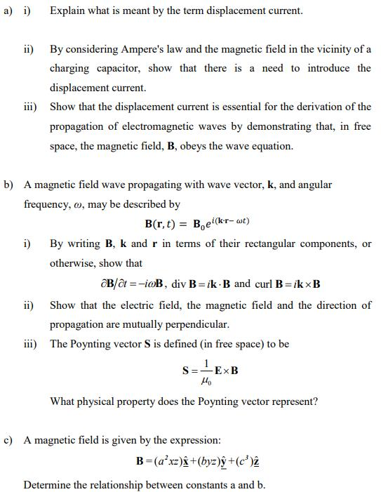 Solved a) i) Explain what is meant by the term displacement | Chegg.com