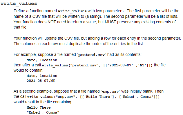 Solved write_values Define a function named write_values | Chegg.com