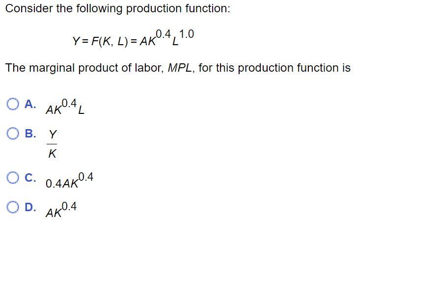 Solved Consider the following production function: | Chegg.com