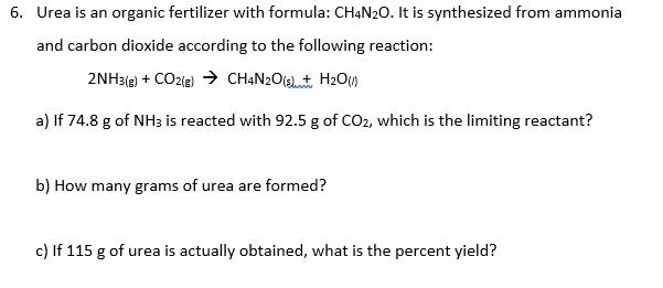 Solved 6. Urea is an organic fertilizer with formula: | Chegg.com
