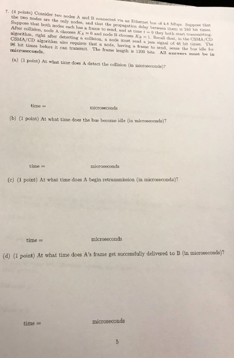 7. (6 points) Consider two nodes A and B connected | Chegg.com