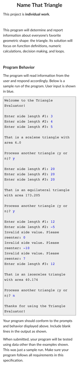 Solved Name That Triangle This project is individual work. | Chegg.com