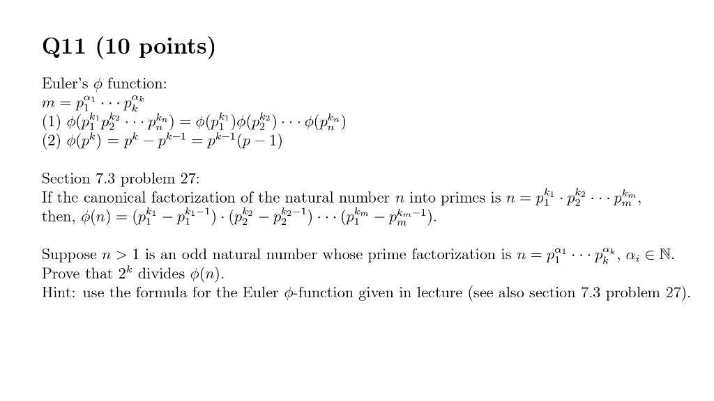 Solved Q11 (10 points) Euler's function: P1 (1) P P (2) | Chegg.com