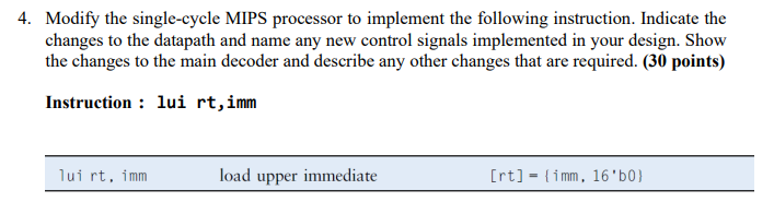 Solved 4. ﻿Modify the single-cycle MIPS processor to | Chegg.com