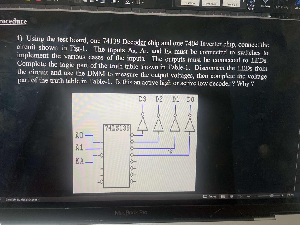 Solved 1) Using the test board, one 74139 Decoder chip and | Chegg.com