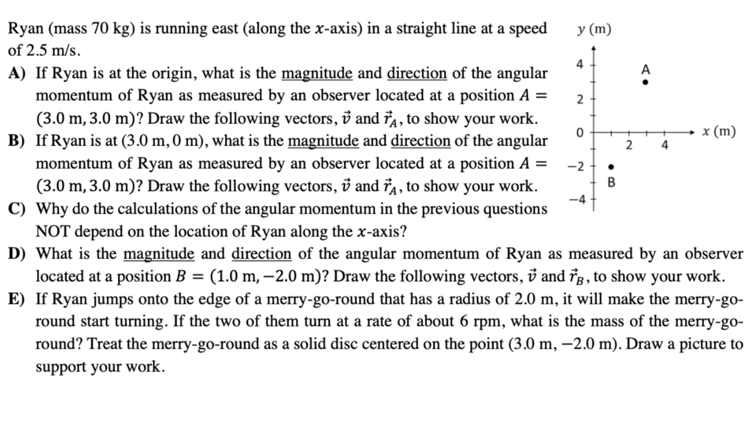 Ryan (mass 70 kg ) is running east (along the x-axis) | Chegg.com