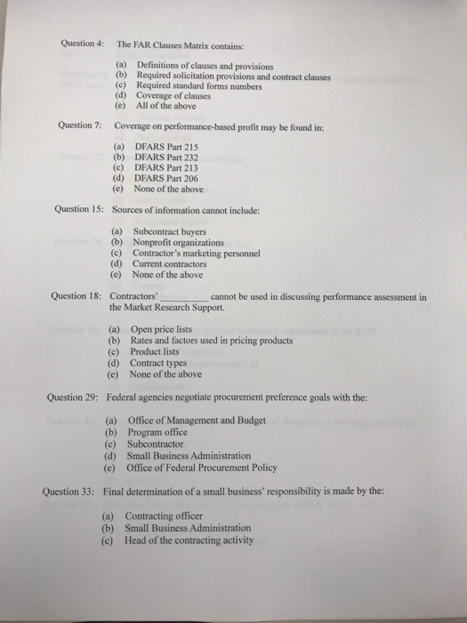 Solved Question 4: The FAR Clauses Matrix contains: (a) (b) | Chegg.com