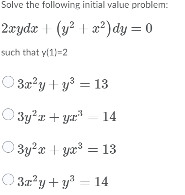 Solved Solve the following initial value problem: 2xydx + | Chegg.com