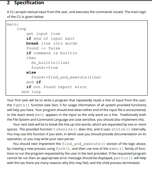 2 Specification A CLI accepts textual input from the | Chegg.com