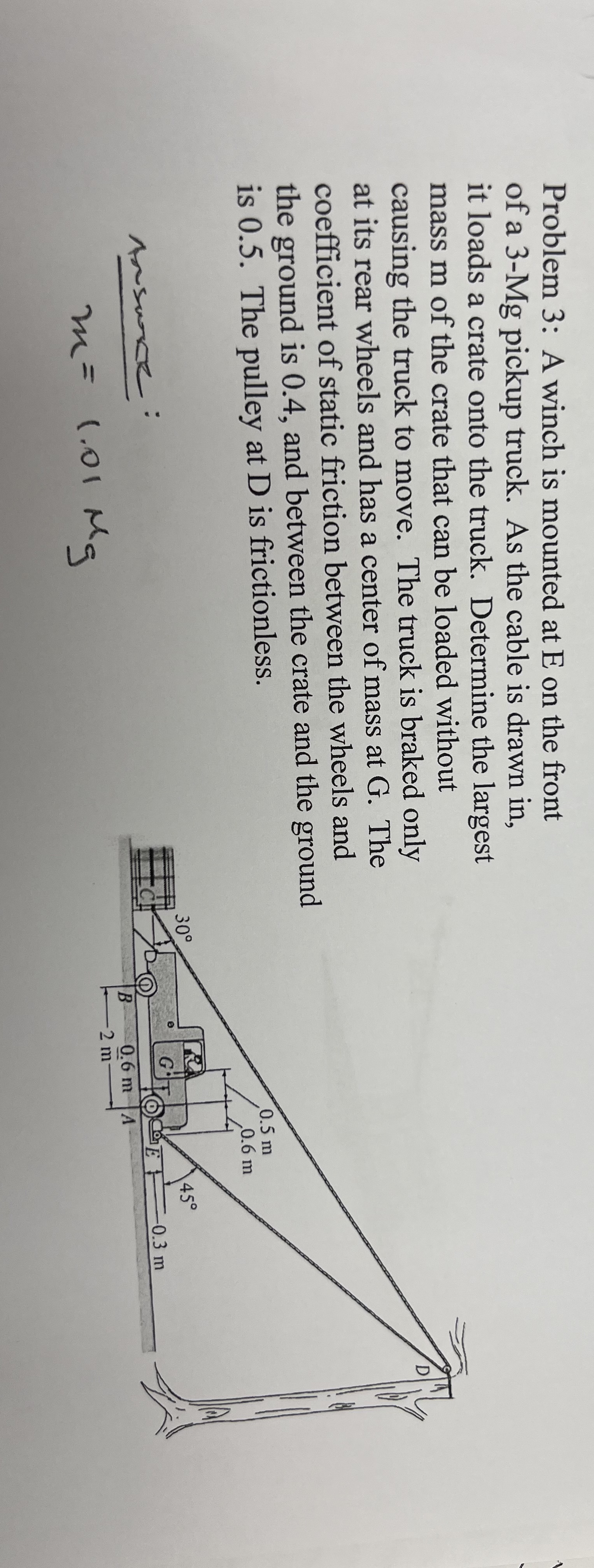 Solved Problem 3: A winch is mounted at E on the frontof a | Chegg.com