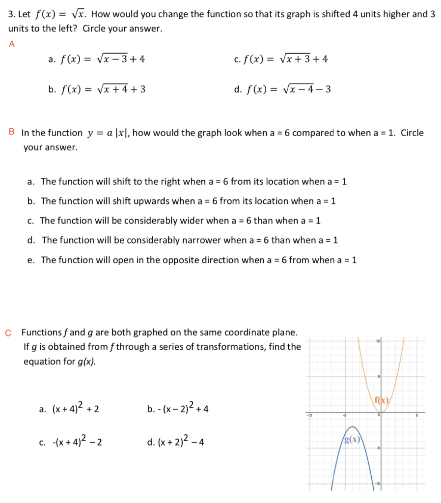 Solved 3. Let f(x) = Vx. How would you change the function | Chegg.com